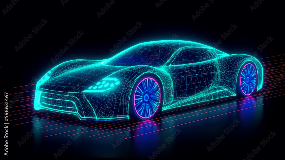 Futuristic sport car concept in neon colors. Future transportation ...