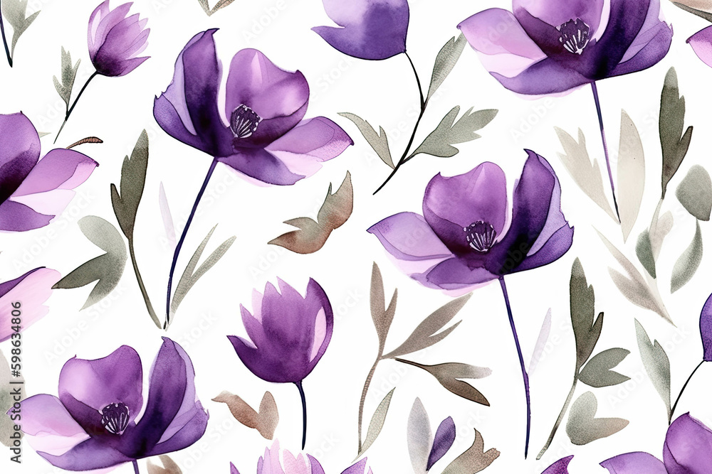 Purple watercolor flowers on white background wallpaper abstract Stock ...