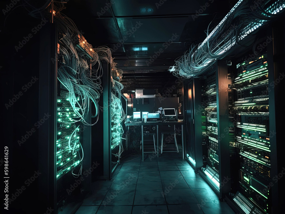 Server room cyberpunk style. Created with Generative AI technology ...