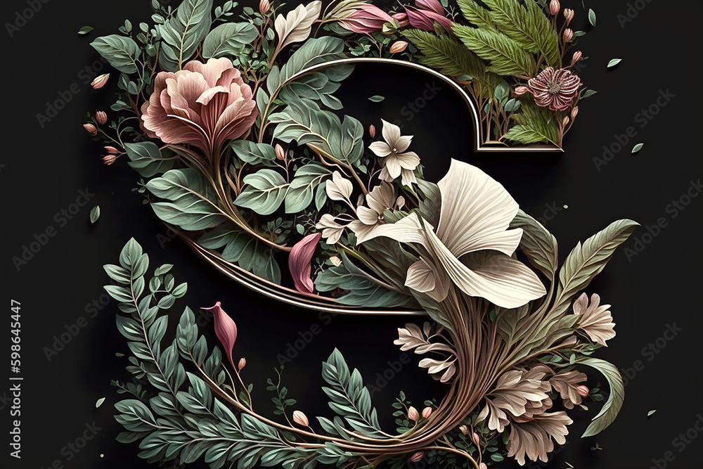 Letter S made from flowers and leaves. Generative AI content. Stock ...