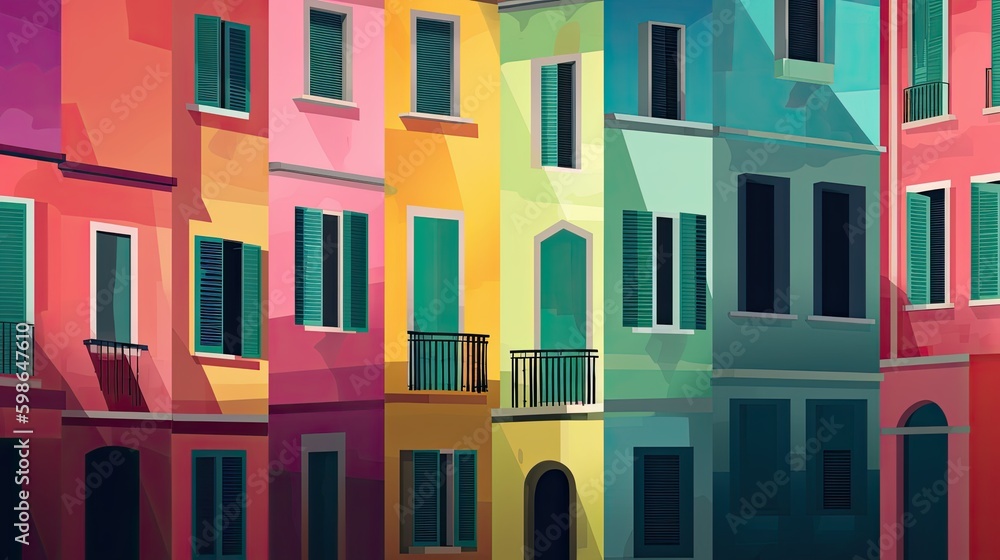 Eye-catching Modern Geometric City Landscape - Colorful Buildings ...