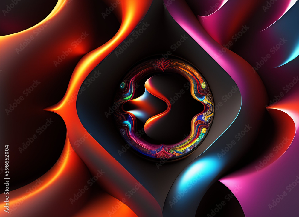 3d abstract art with black and vivid colors and inter colluding shapes ...