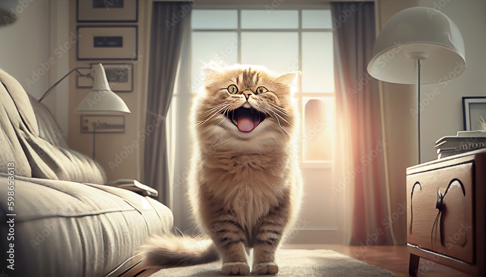 Happy cat, Surprised face, Wow expression cat funny face with open ...