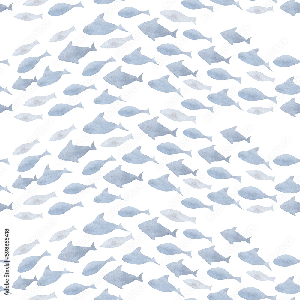 Sea Seamless Pattern with Fish navy Shoal on isolated white background ...