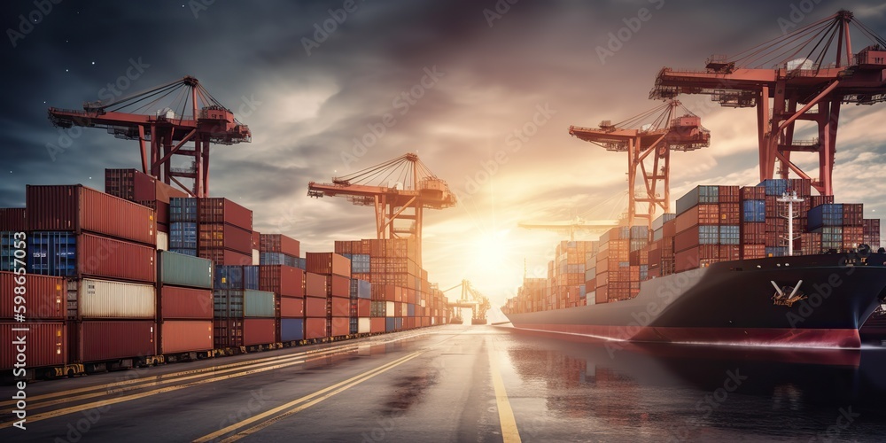 AI Generative. AI Generated. Photo Realistic shot of sea port cargo ...