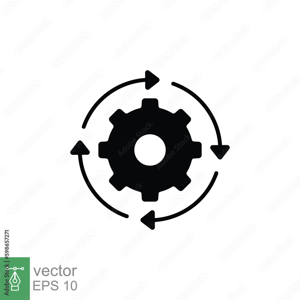 Gear workflow progress icon. Simple solid style. System, procedure, cog ...