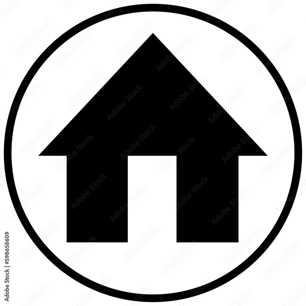 Home icon, flat style black color filled trendy house in line circle ...