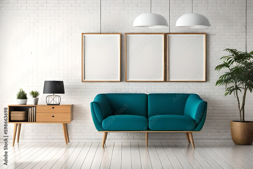 Mock up white three placard frame on shelf isolated on white wall Stock ...