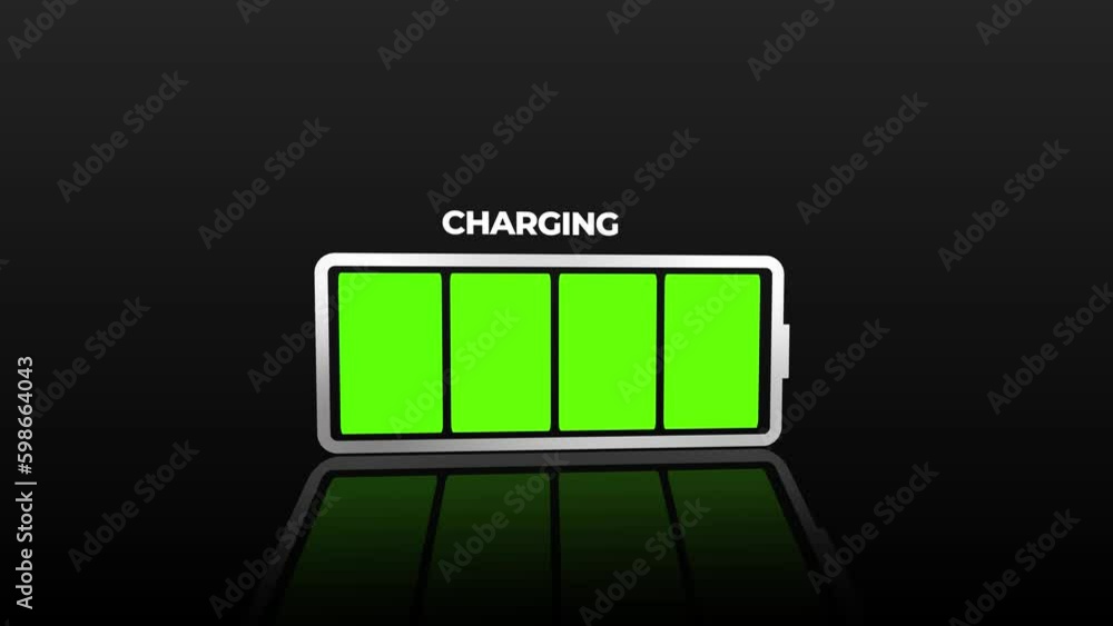 Motion graphic video of a charging battery icon with green flashing ...