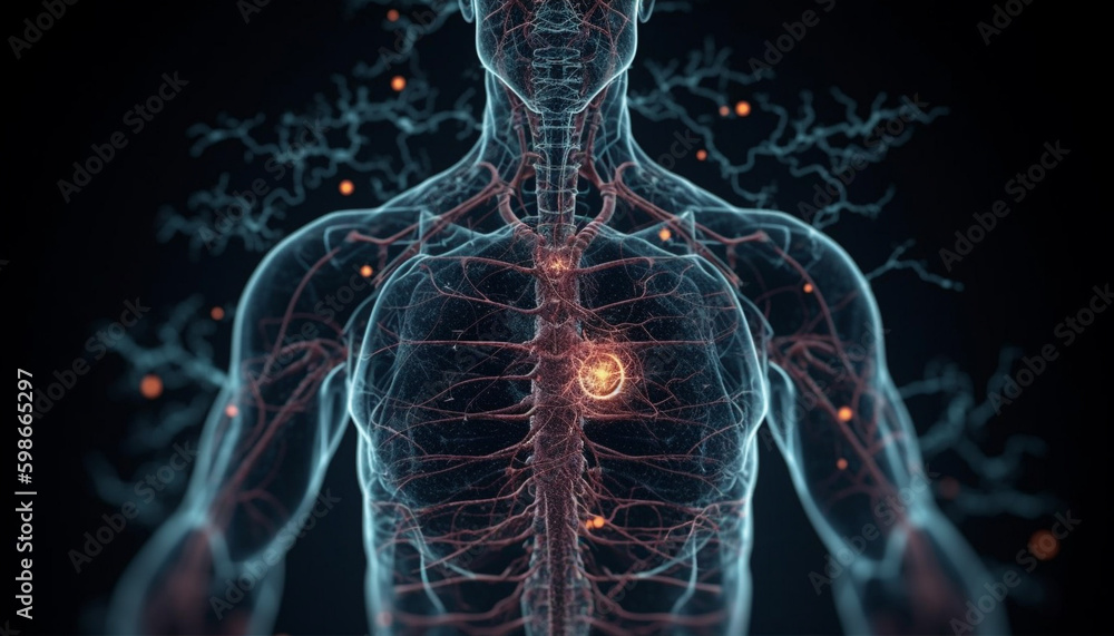 Human respiratory system illustrated in 3D anatomy generated by AI ...