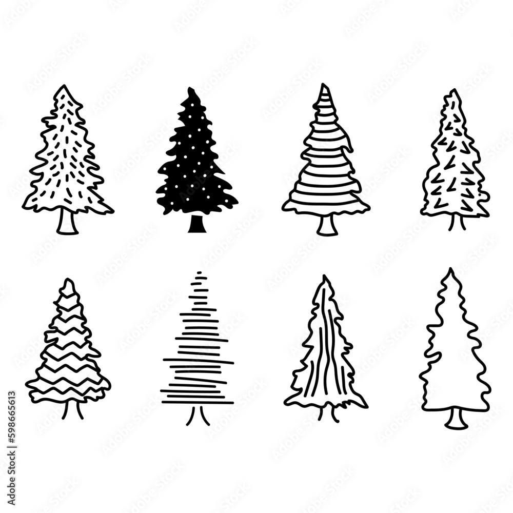 Hand drawn Pine tree. Abstract doodle drawing tree. Vector stock ...