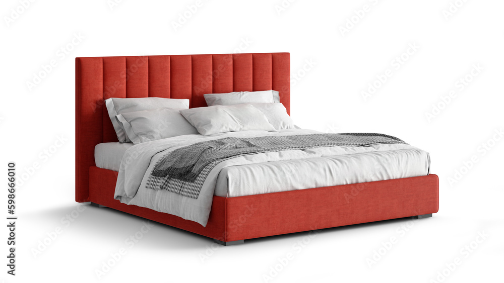 Modern double bed on isolated white background. Furniture for the ...