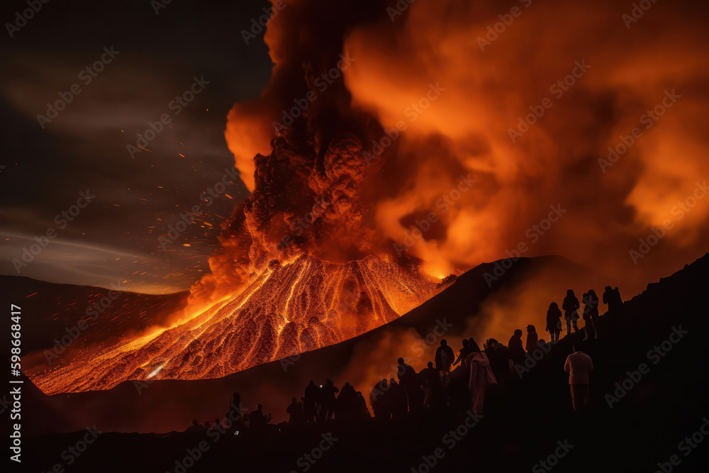 unrealistic plot: people from a short distance are watching a volcanic ...