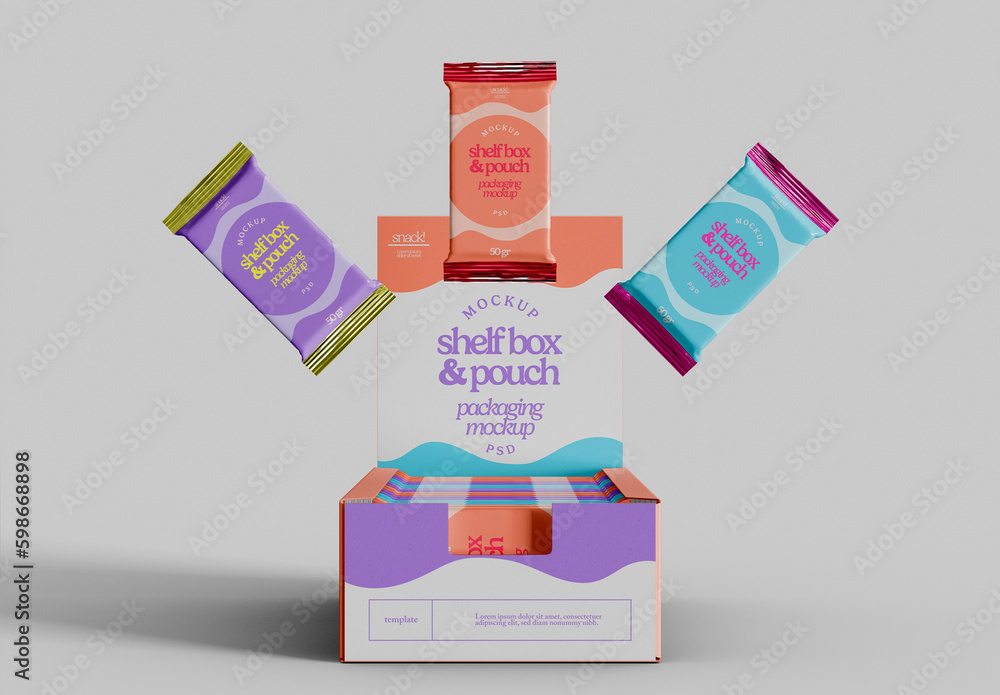 Shelf Box Packaging with Floating Products Mockup Stock Template ...