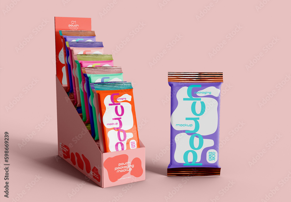 Shelf Box with Snack Packaging Design Mockup Stock Template | Adobe Stock