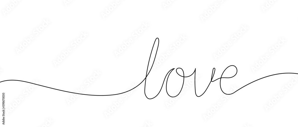 Continuous line drawing word Love for wedding, valentine card ...
