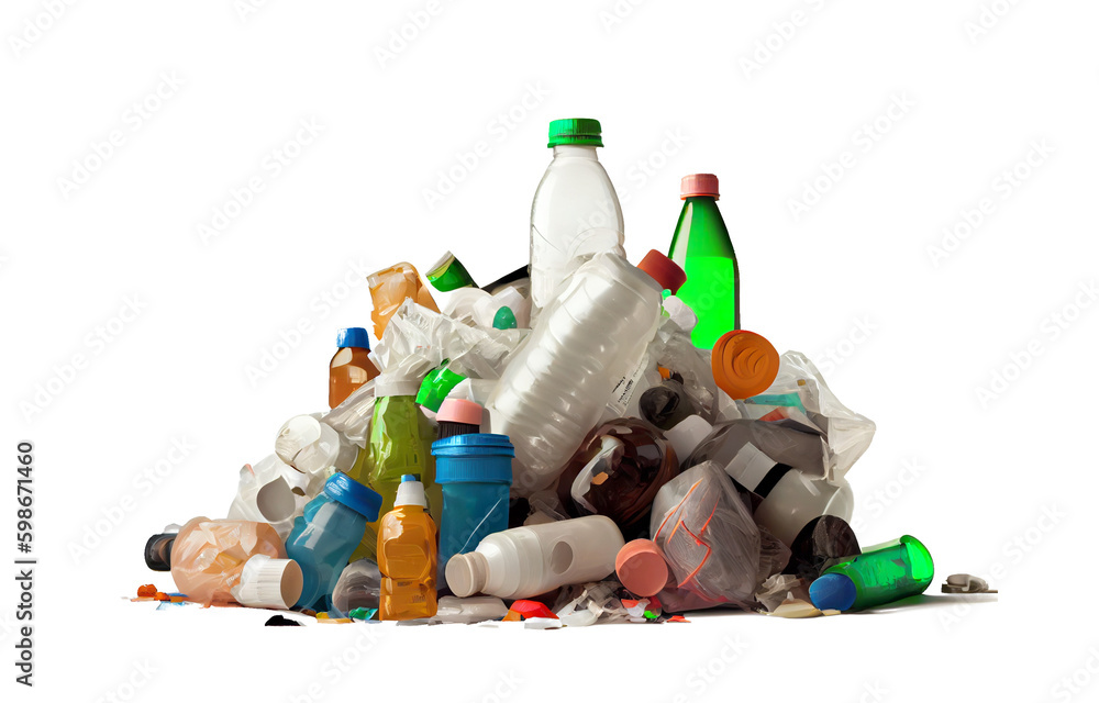 plastic waste pile for recycling on a transparent background (png ...