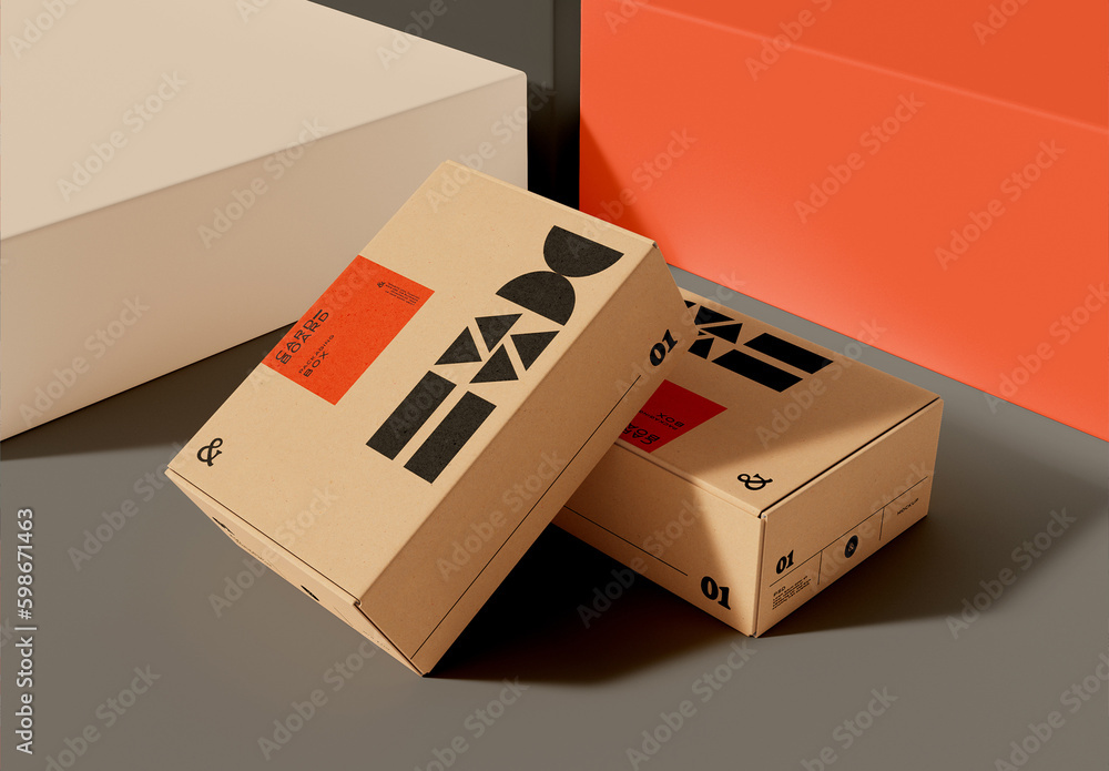 Cardboard Boxes with Label Sticker Mockup Stock Template | Adobe Stock