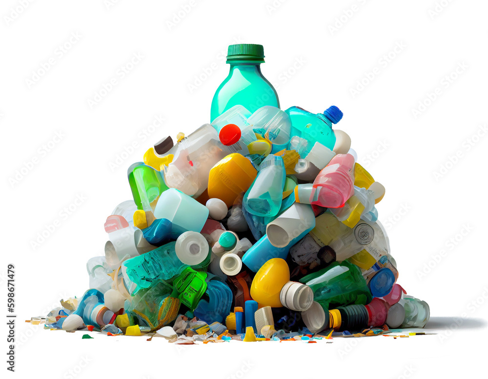 plastic waste pile for recycling on a transparent background (png ...