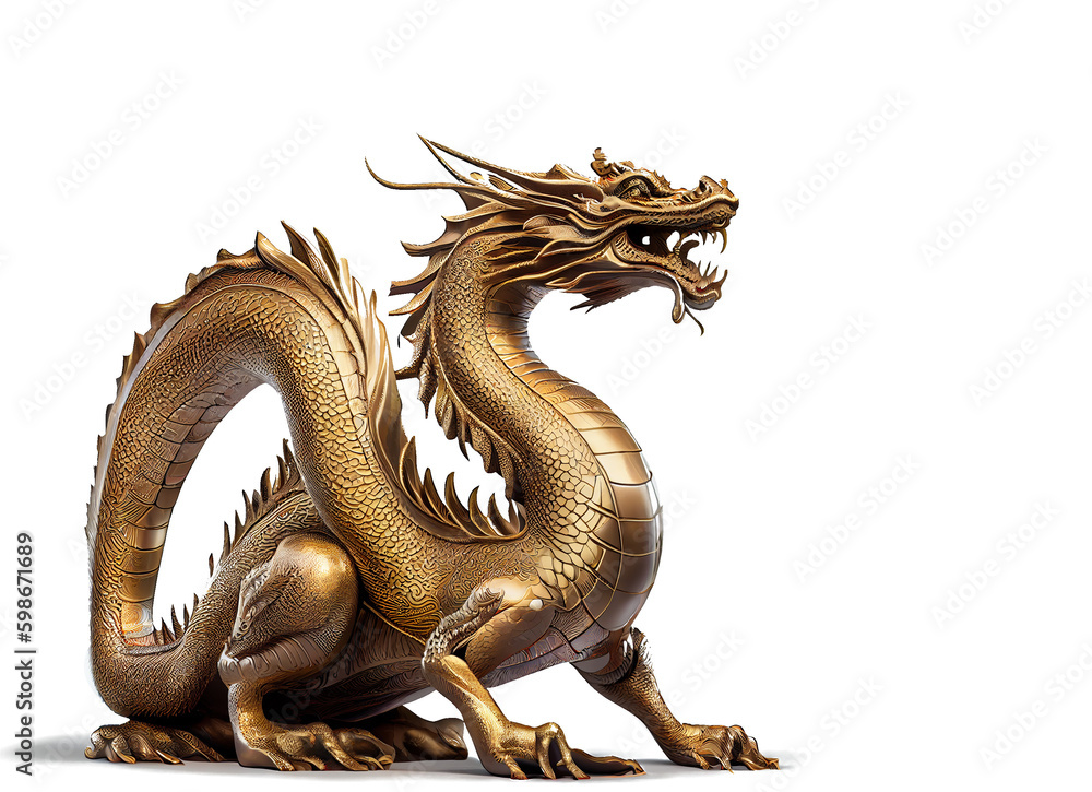 Golden dragon on transparent background (png). generative AI. Stock ...
