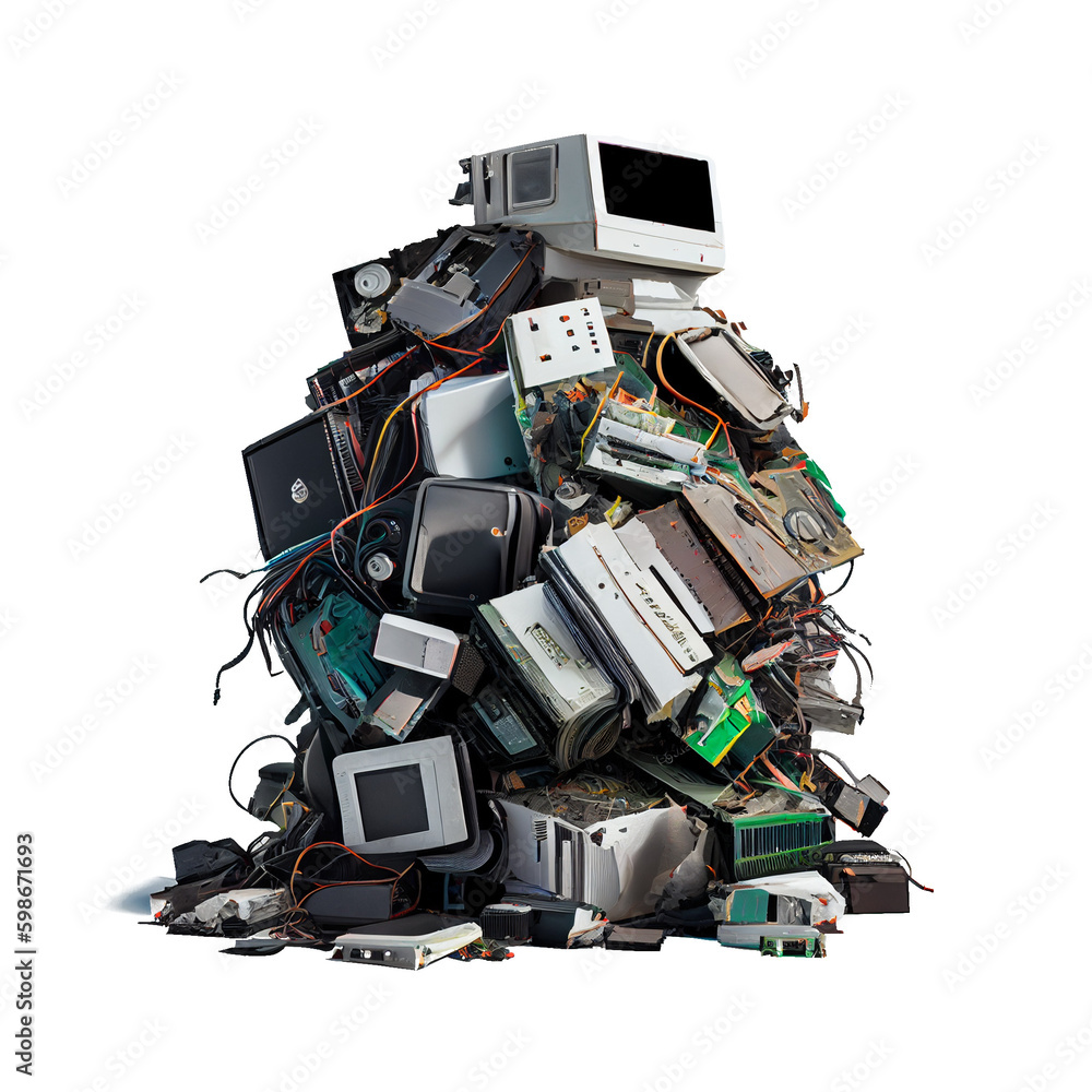 E-waste heap for recycling on a transparent background (png ...