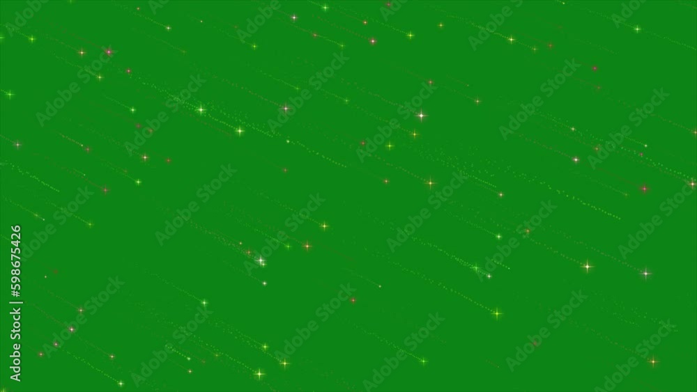 Shooting Stars Falling On Green Screen Background. Blinking Glowing ...