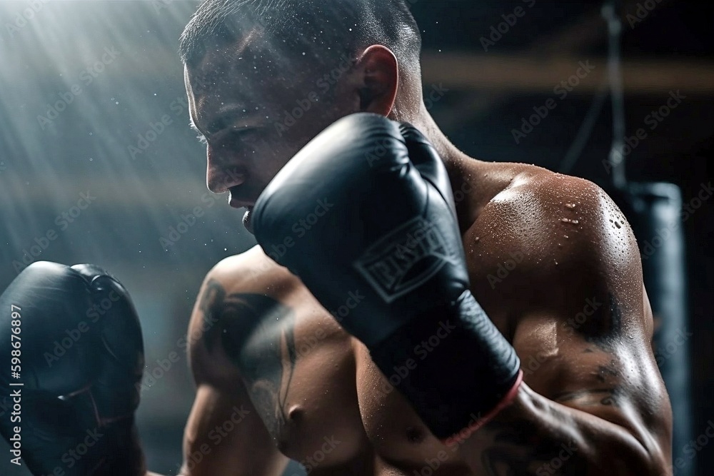 Title: Boxer's Powerful Hook Landing on Opponent's Face, Generative AI ...