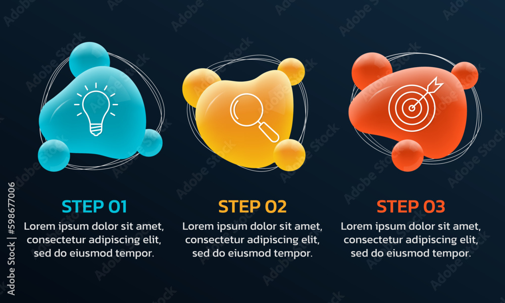 3 steps, options infographic with business icons. 3d timeline info ...