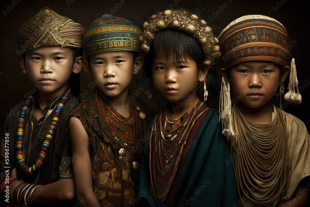 Small cute asian childs in a traditional outfit. Asian girls and boys ...