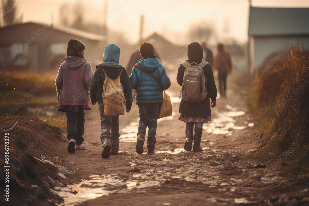 Education Over Obstacles. Children Trek to School on Dirt and Mud ...