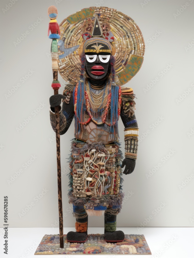 statue of the lighning deity Yoruba god Shango standing with a spear ...