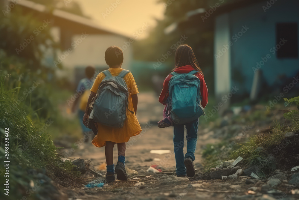 Education Over Obstacles. Children Trek to School on Dirt and Mud ...