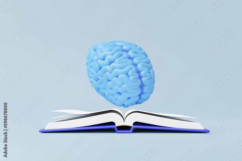 Minimal cartoon open book human brain anatomical model science on soft ...