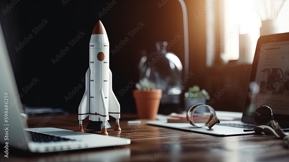 Blast Off to Success: Business Startup Rocket Launch in Workplace, in ...