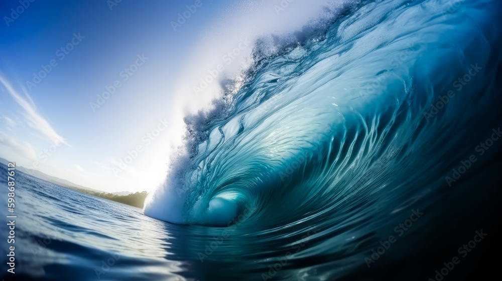 Perfect blue ocean Wave. Sea wave in crest shape. Barrel wave ...