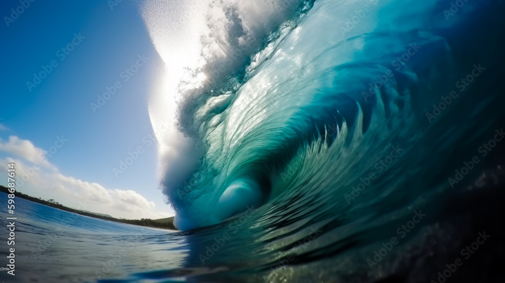 Perfect blue ocean Wave. Sea wave in crest shape. Barrel wave ...