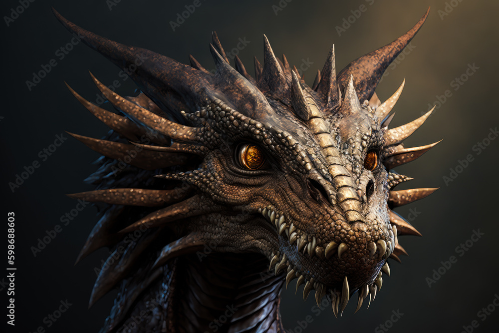 Dragon portrait on a black background. Gorgeous ancient dragon on black ...