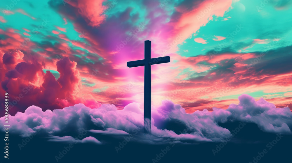 Jesus cross symbol on colorful clouds background. Colorful clouds ...