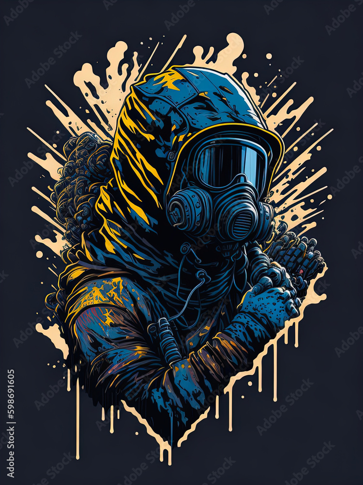 Graffiti artist gas mask spray paint hip hop sticker t shirt design ...