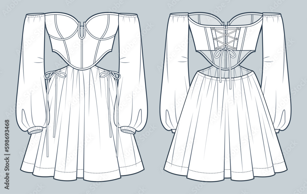 Off Shoulder Dress Witch Corset Technical Fashion Illustration Bustier