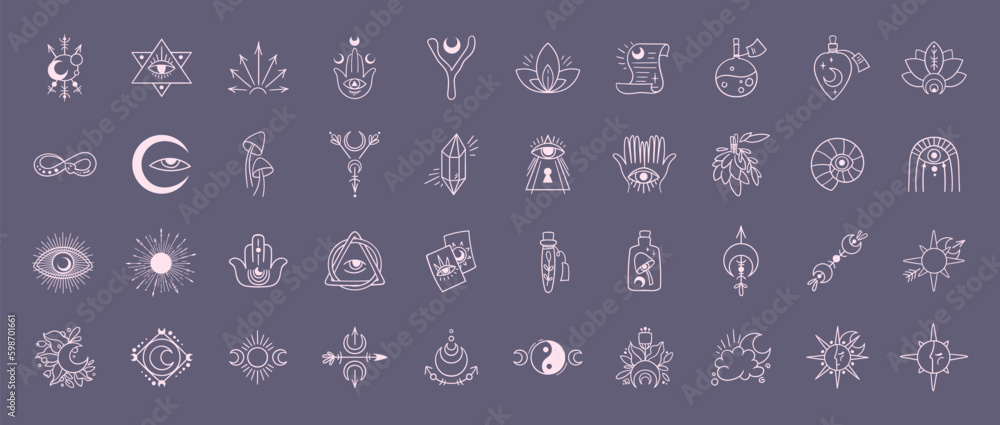Mysticism esoteric outline icons vector bundle, mystical line ...