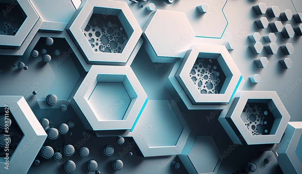 hexagonal technology vector abstract background. Blue bright energy flash under hexagon in ...