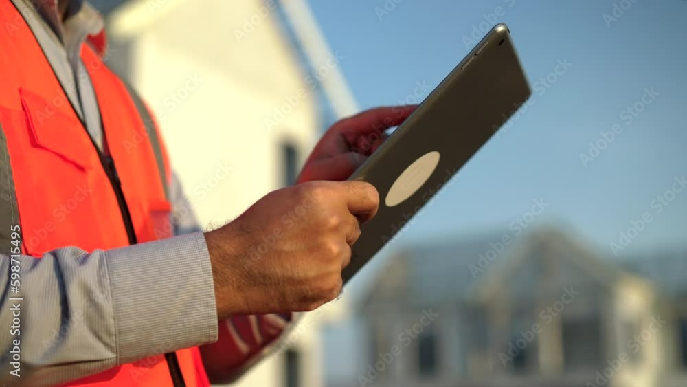 Close up tablet for checking and maintenance to inspection at modern ...