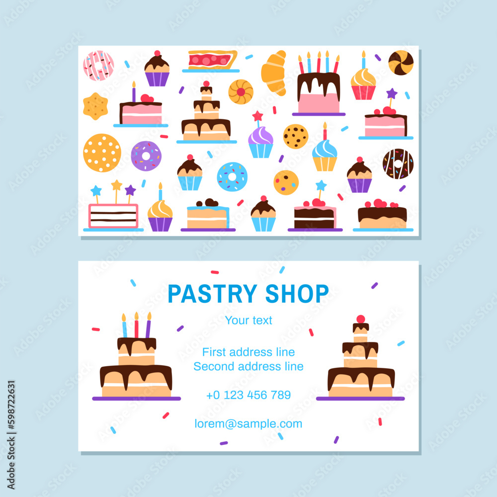 Pastry shop visit card template. Baked healthy food business card ...