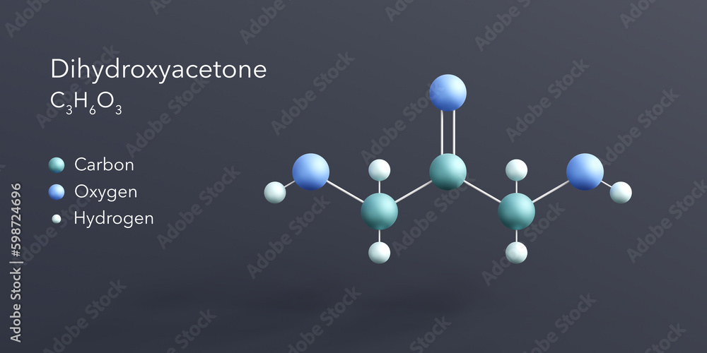 dihydroxyacetone molecule 3d rendering, flat molecular structure with ... dihydroxyacetone molecule 3d rendering, flat molecular structure with ...