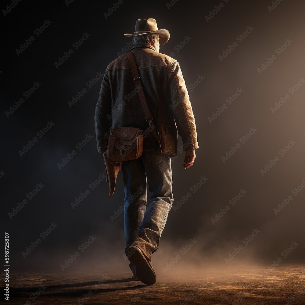 An old west cowboy walking away. Generative AI. Stock Illustration ...