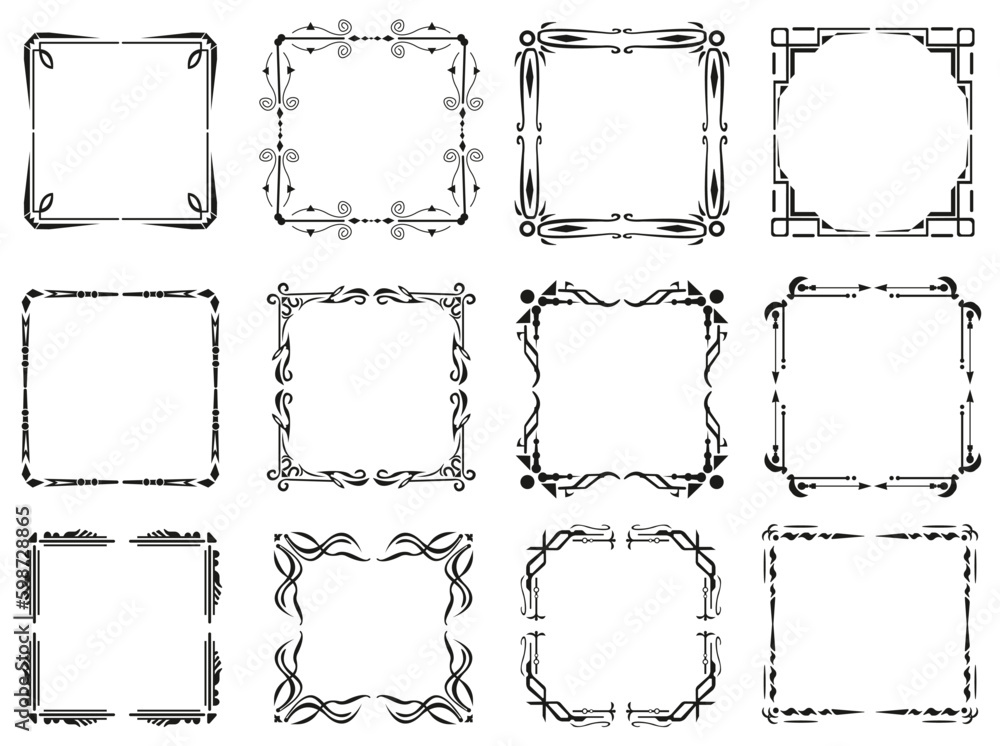 Art floral corners and border embellishment. Vector corner frames and ...