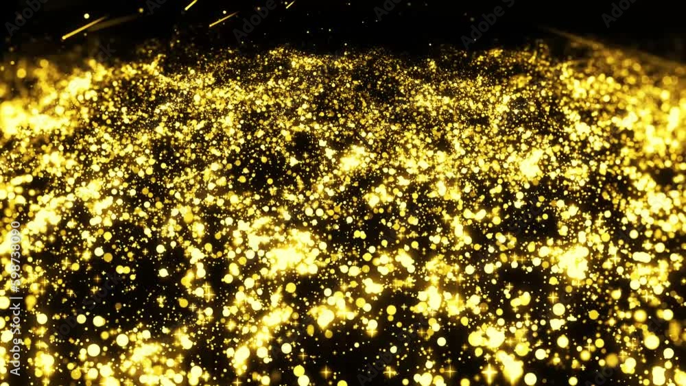 Particle gold dust flickering on black background. Abstract Footage ...