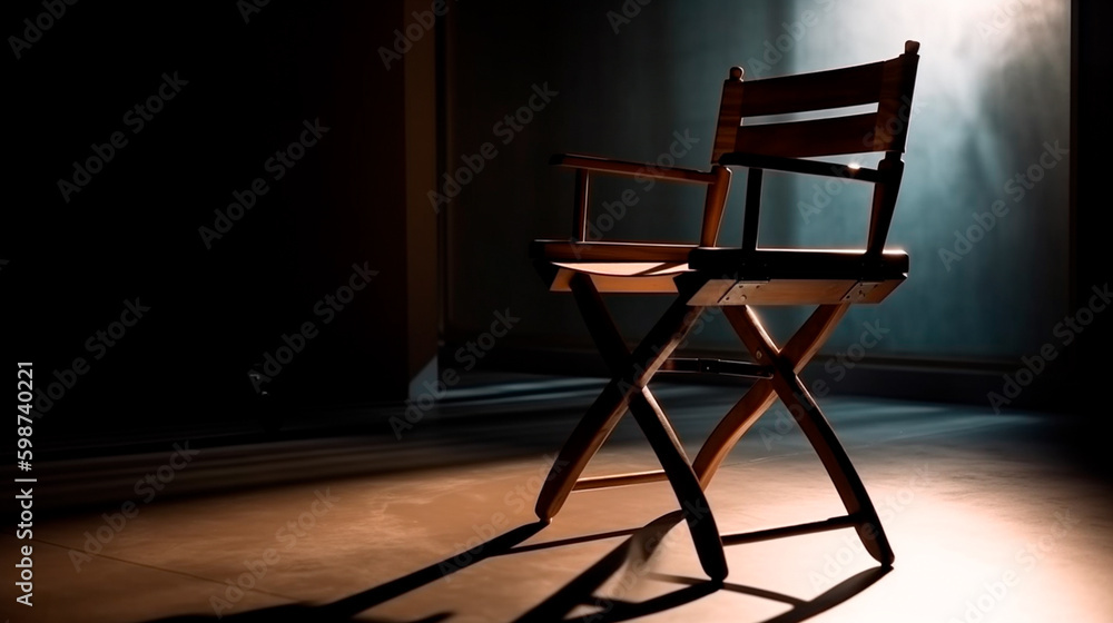 The director's chair stands in a beam of light with an backlight. free ...