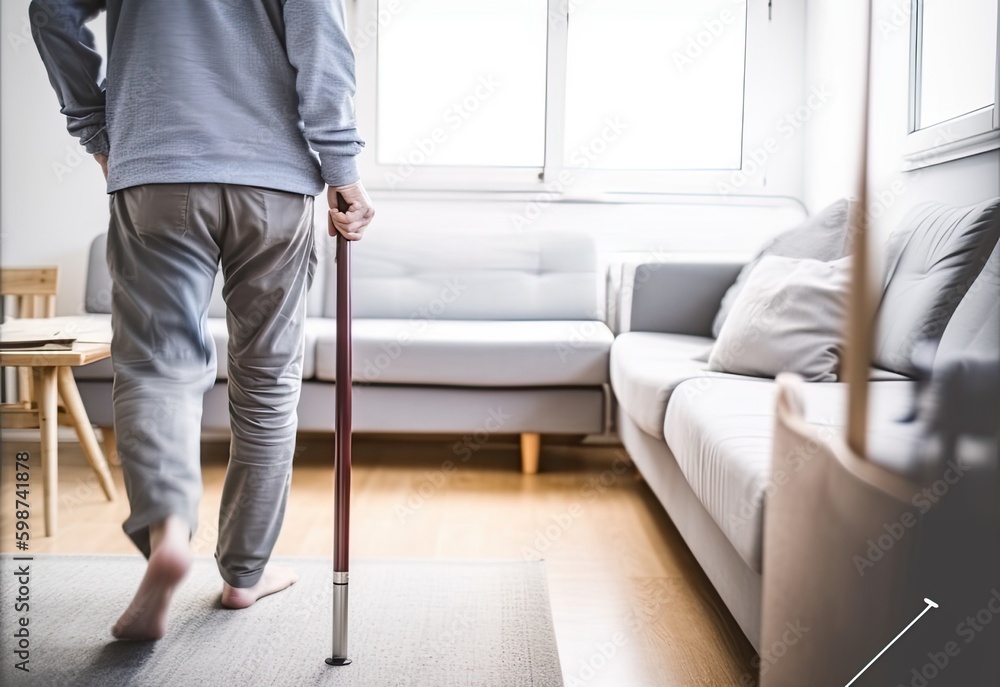 Low section of a disabled person using crutches to walk. Disabled man ...